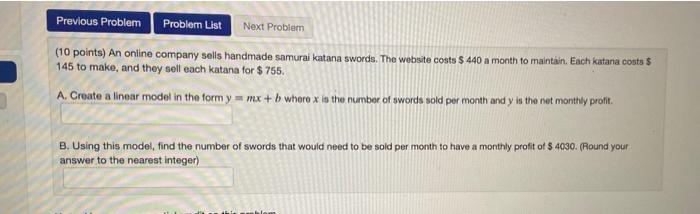 Solved Next Problem Previous Problem Problern List (10 | Chegg.com