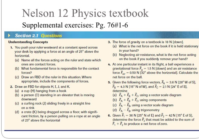 Nelson 12 Physics textbook Supplemental exercises: | Chegg.com