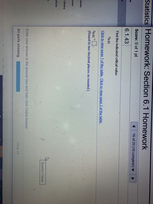Solved Statistics Homework Section 6 1 Homework Score 0 Of