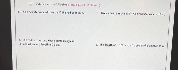 Solved 2. Find each of the following: (Total 8 points - 2pts | Chegg.com