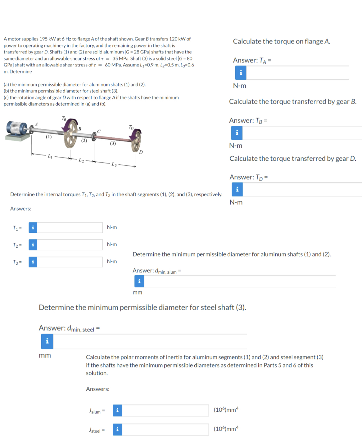Solved A motor supplies 195kW ﻿at 6Hz ﻿to flange A of the | Chegg.com