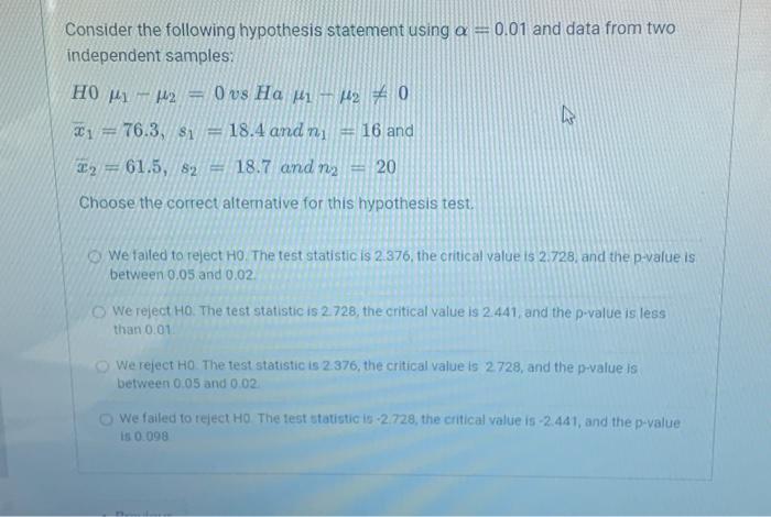 Solved Consider the following hypothesis statement using \\( | Chegg.com