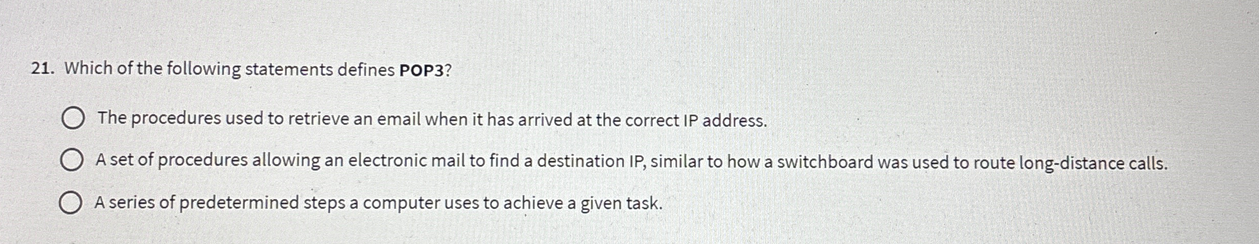 Solved Which of the following statements defines POP3? ﻿The | Chegg.com
