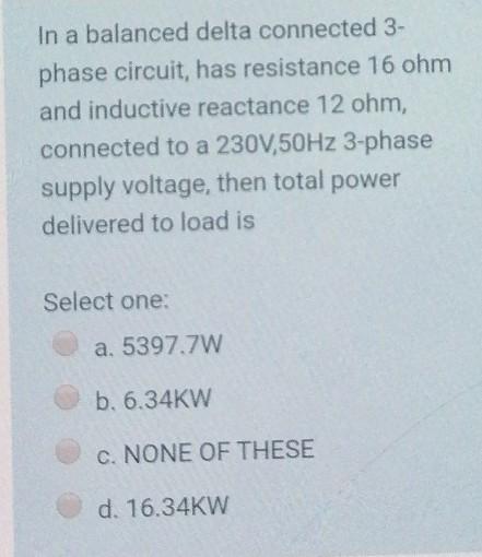 Solved In a balanced delta connected 3- phase circuit, has | Chegg.com