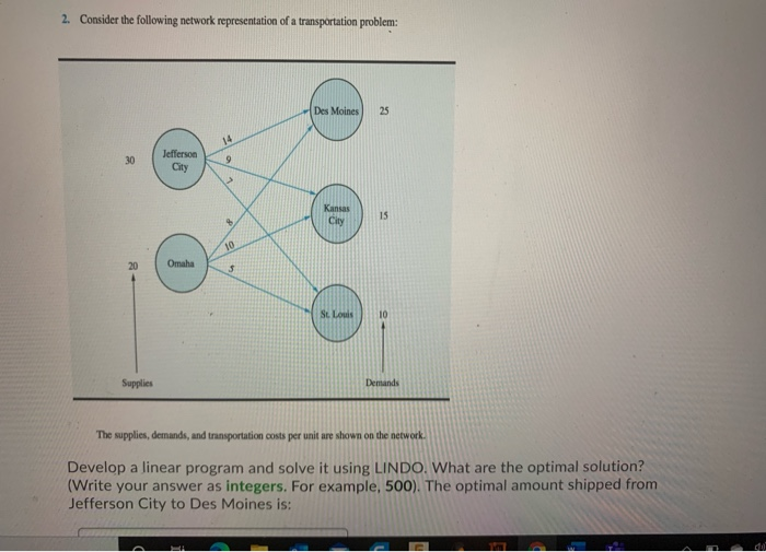 Solved 2. Consider the following network representation of a | Chegg.com