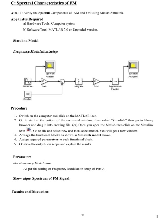 Solved C: Spectral Characteristics of FM Aim: To verify the | Chegg.com
