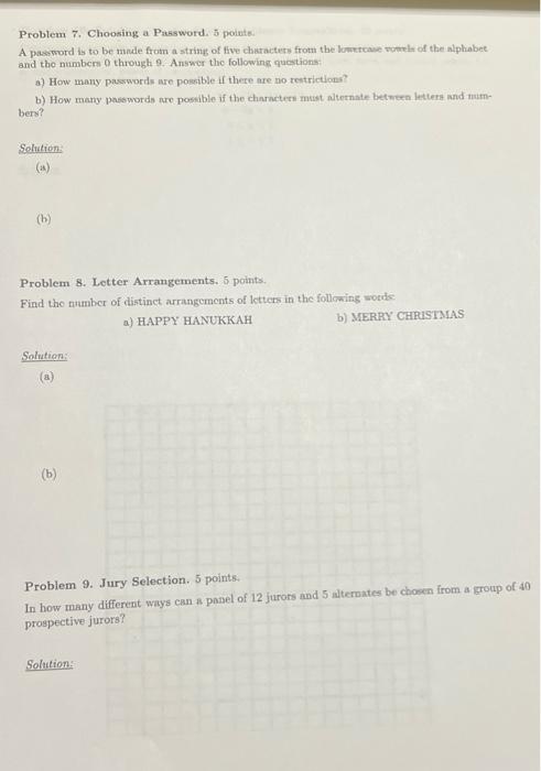 Solved Problem 7. Choosing a Password. 5 points. and the | Chegg.com