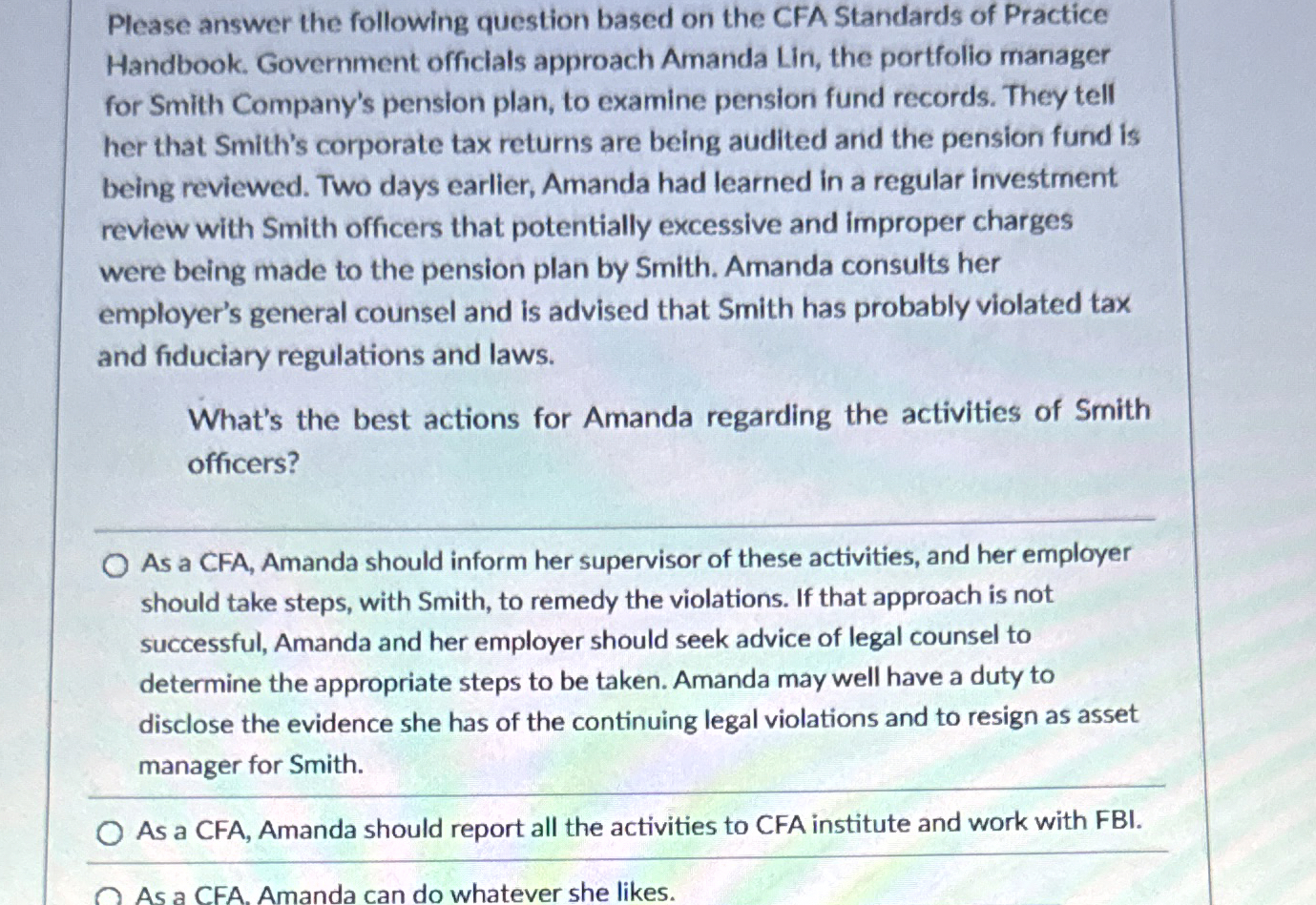 Solved Please answer the following question based on the CFA | Chegg.com