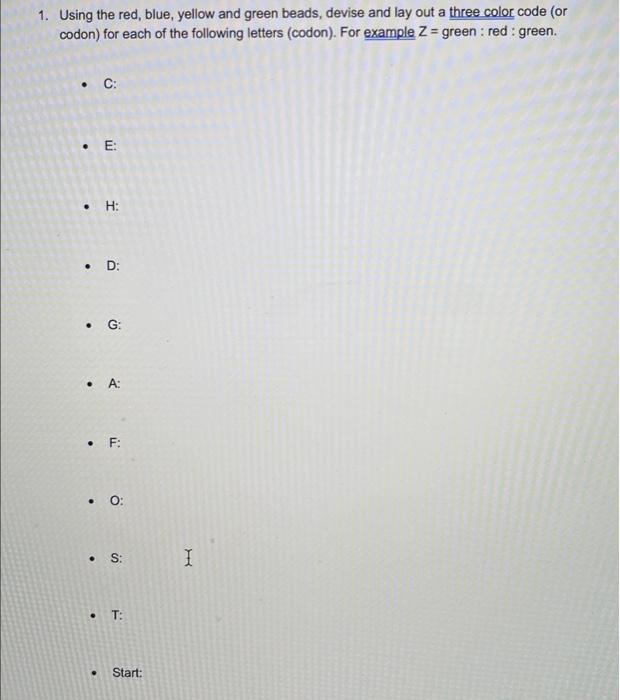 Solved 1. Using the red, blue, yellow and green beads, | Chegg.com