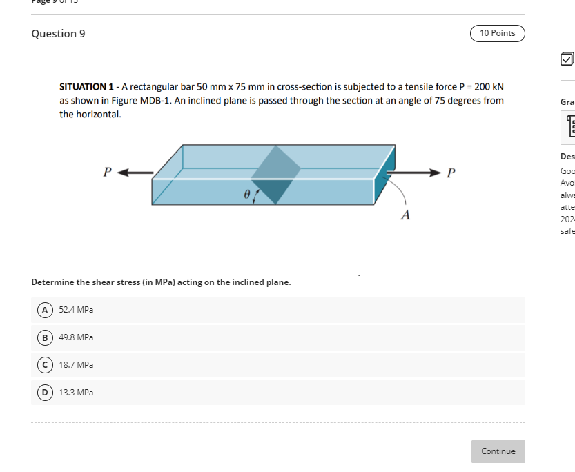 Solved Question 9SITUATION 1 - ﻿A rectangular bar 50mm×75mm | Chegg.com