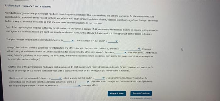 Solved 7. Effect size-Cohen's d and r squared An | Chegg.com