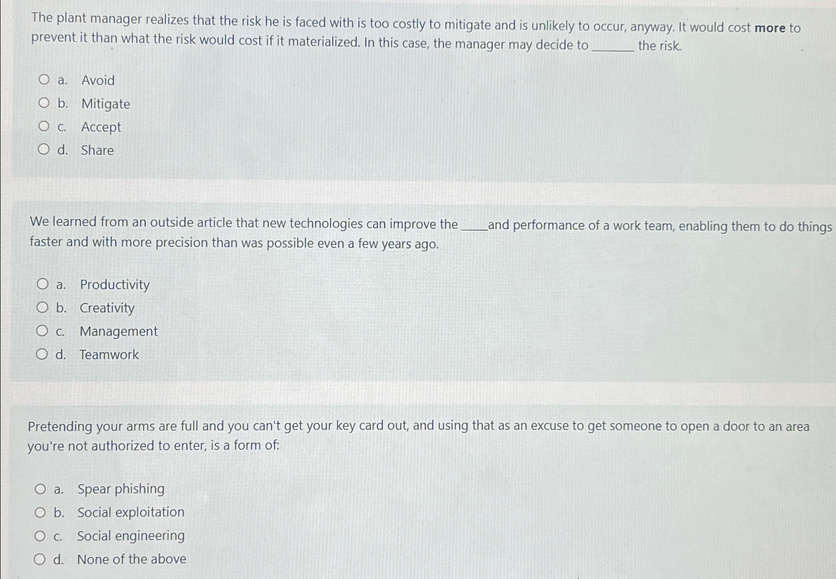 Solved The plant manager realizes that the risk he is faced | Chegg.com