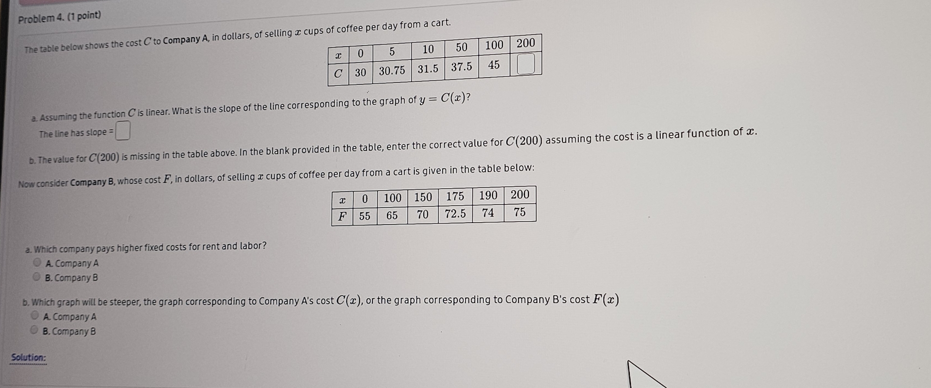 Solved Problem 4. (1 ﻿point)The table below shows the cost C | Chegg.com