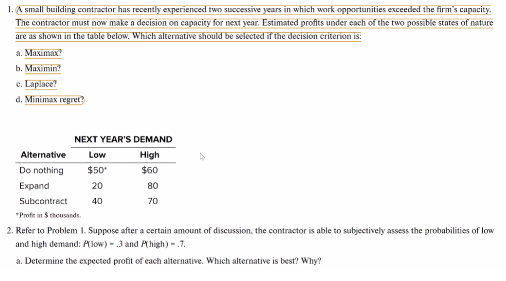 Solved A small building contractor has recently experienced | Chegg.com