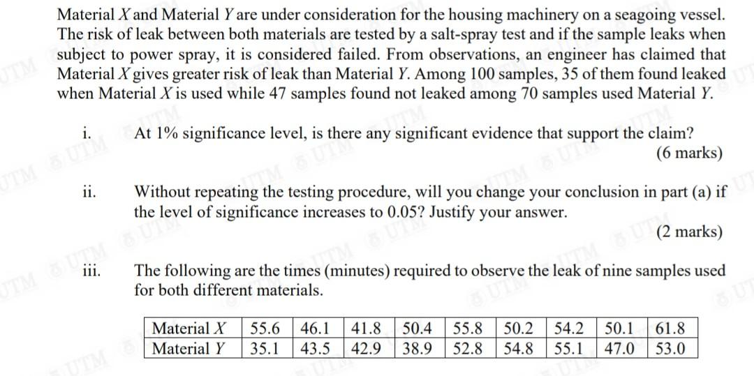 Solved Material X and Material Y are under consideration for | Chegg.com