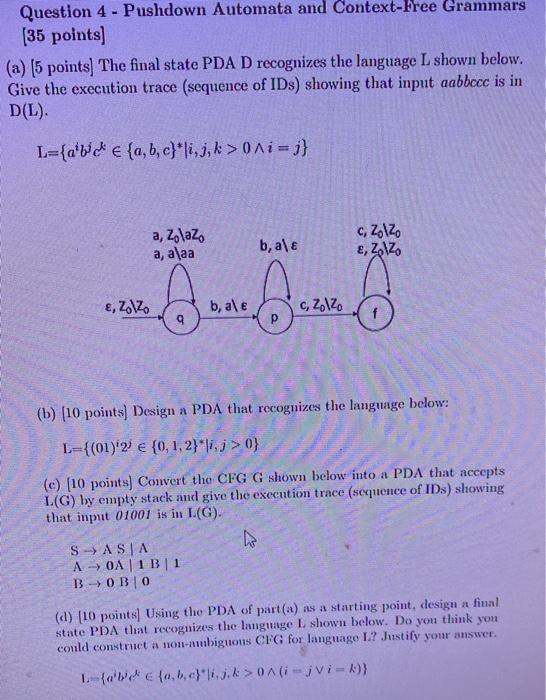 Question 4 - Pushdown Automata and Context-Free | Chegg.com