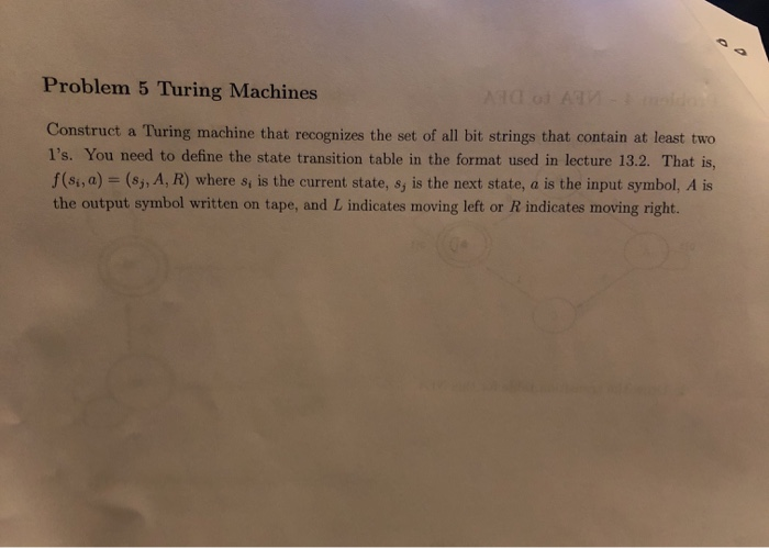 Solved Problem 5 Turing Machines Construct a Turing machine | Chegg.com