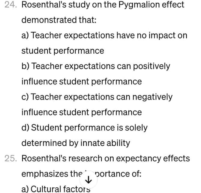 Solved Rosenthal's study on the Pygmalion effect | Chegg.com