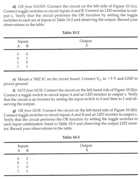 Solved Figure 10-1Figure 10-2d) OR from NAND: Connect the | Chegg.com