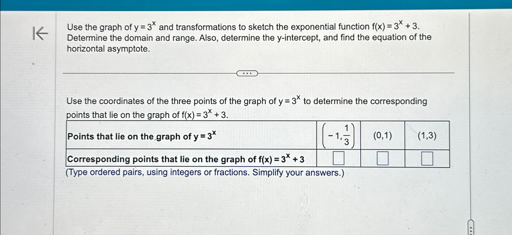 Solved Use the graph of y=3x ﻿and transformations to sketch | Chegg.com
