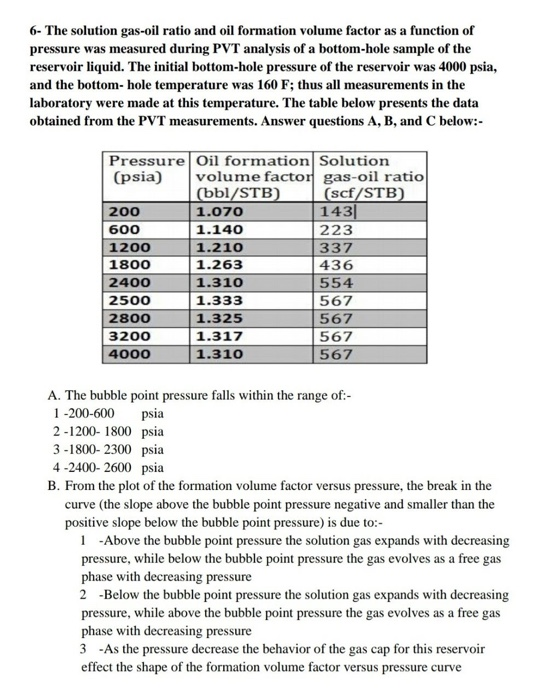 Solved 6- The solution gas-oil ratio and oil formation | Chegg.com