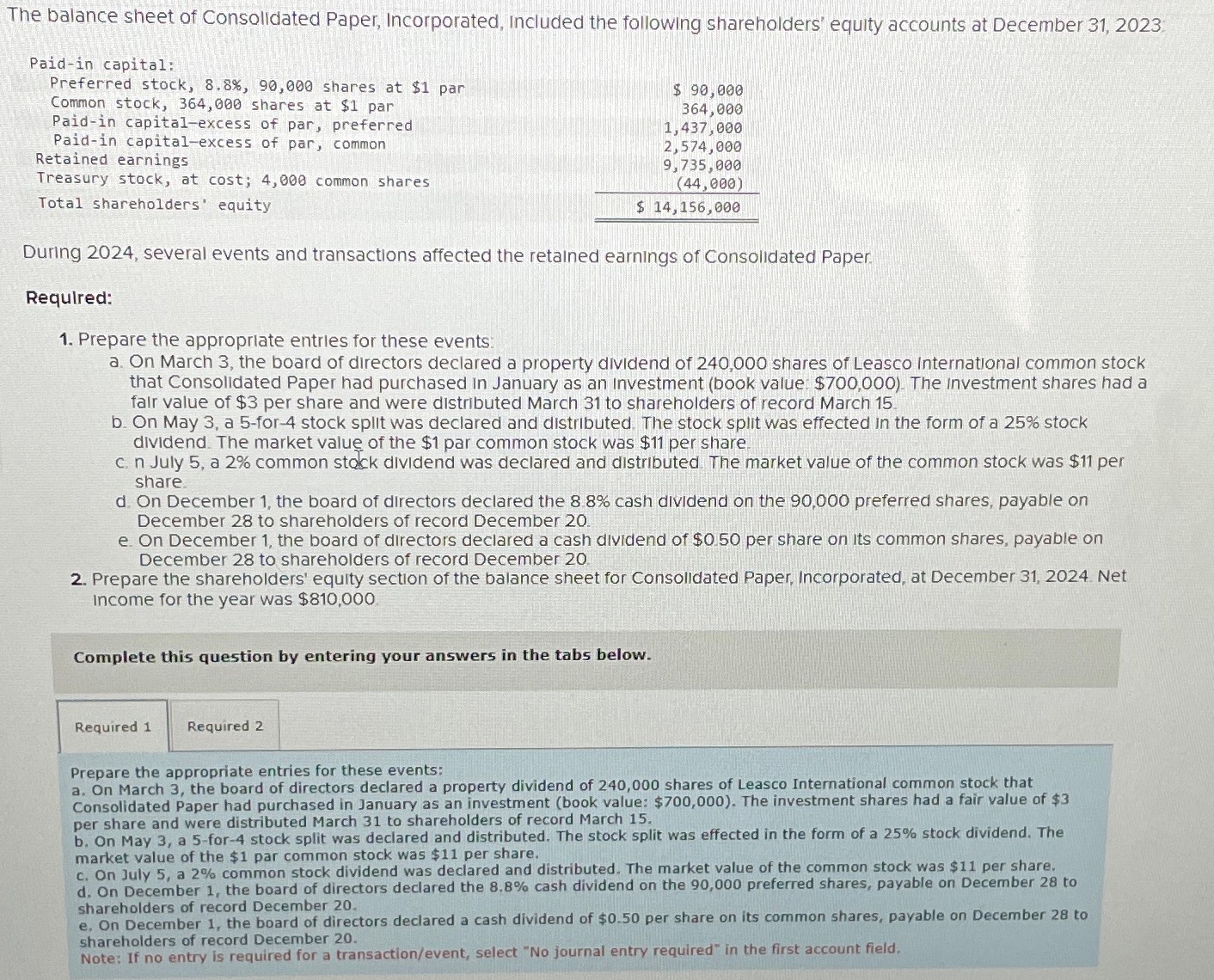 Solved The balance sheet of Consolidated Paper, | Chegg.com