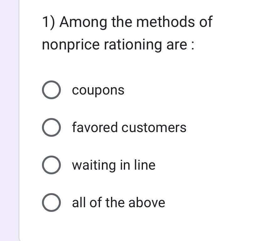 Solved Among the methods of nonprice rationing are | Chegg.com