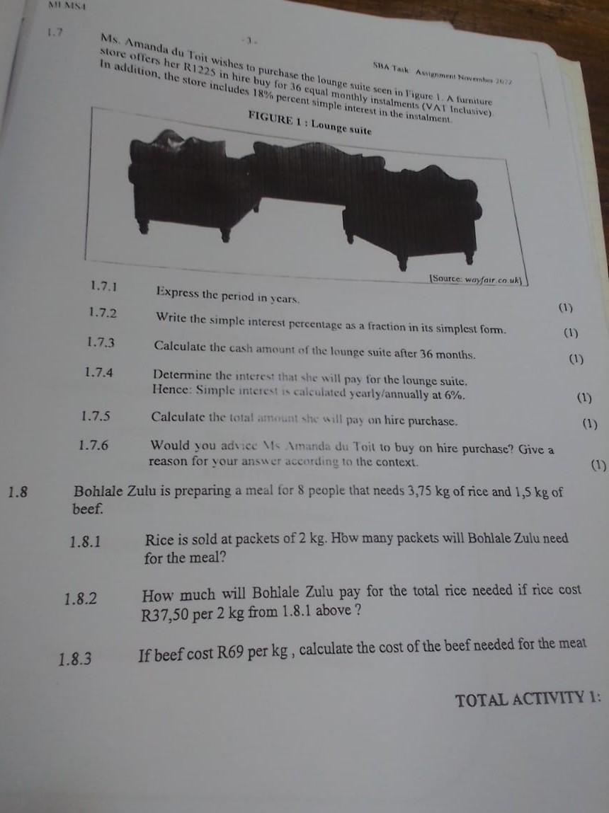 Solved 1.8 MIMISA 1.7 Ms. Amanda du Toit wishes to purchase | Chegg.com