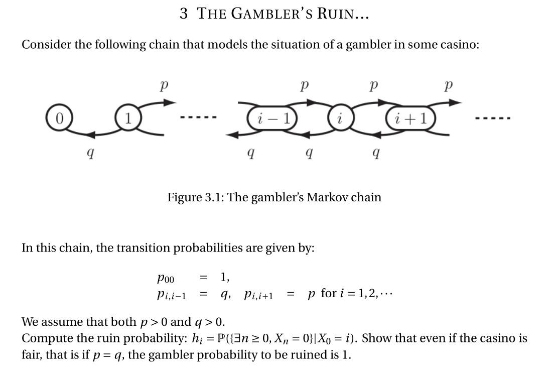 Solved 3 THE GAMBLER'S RUIN... Consider the following chain | Chegg.com