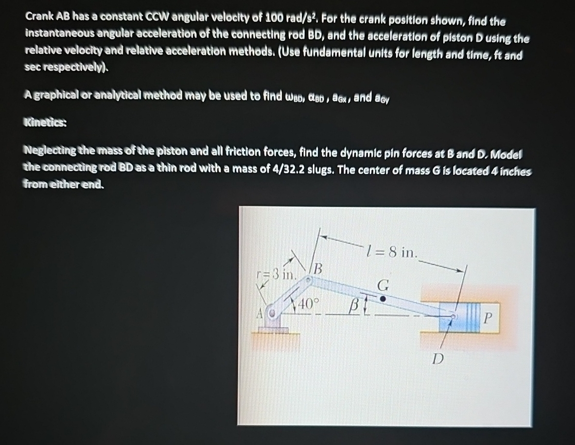 Solved by an EXPERT Crank AB has a constant CCW angular velocity of | Chegg.com