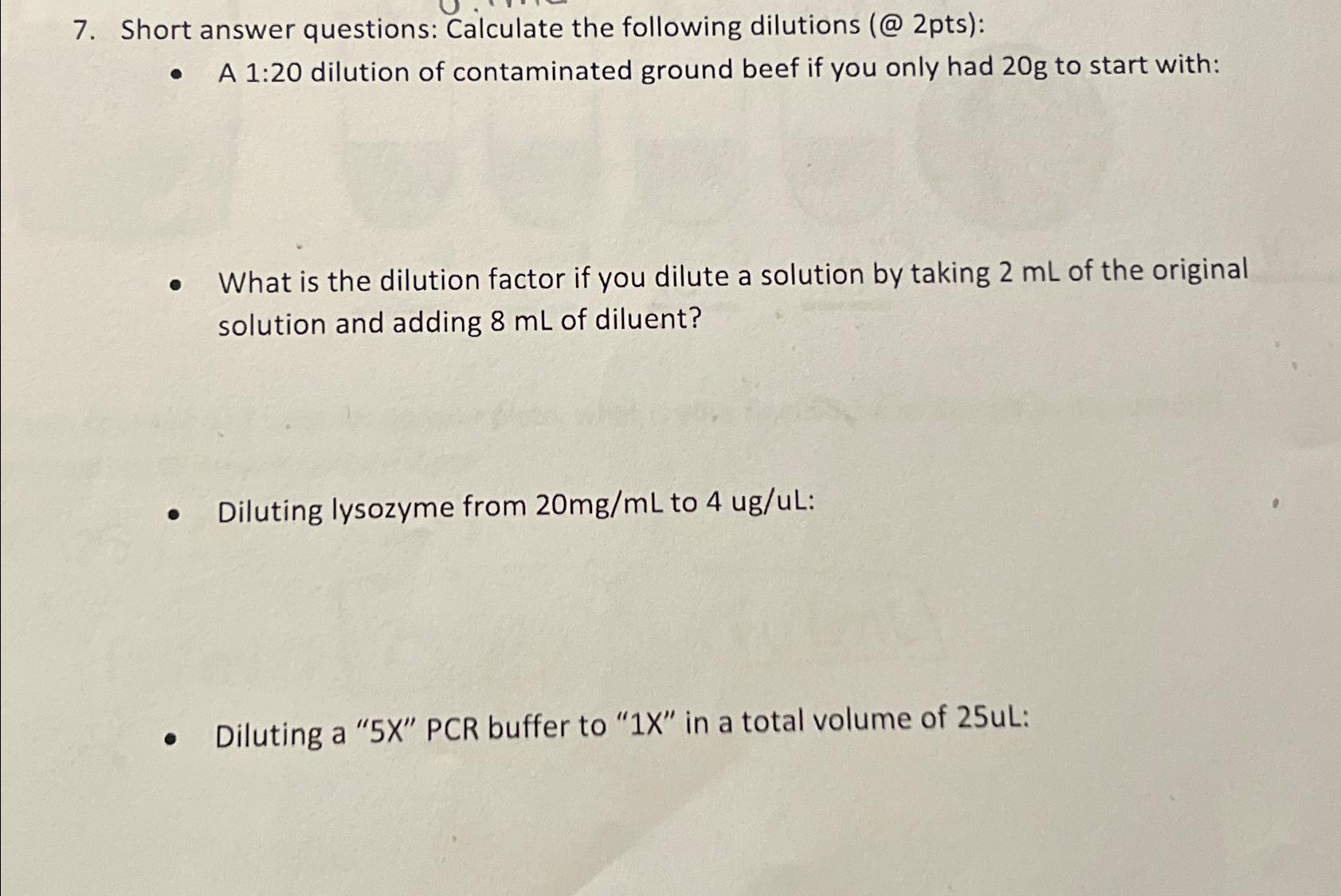 Solved Short answer questions: Calculate the following | Chegg.com