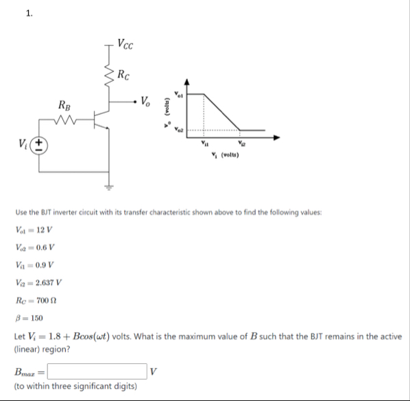 Solved Use the BJT inverter circuit with its transfer | Chegg.com