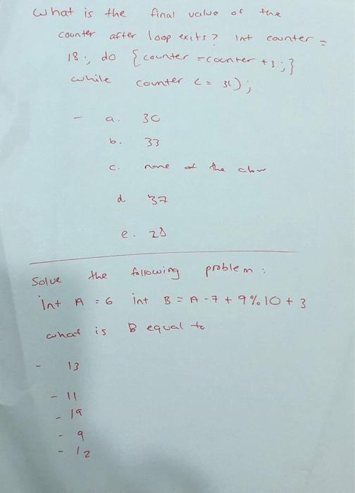Solved of the What is the final value counter after loop | Chegg.com