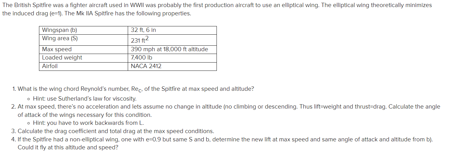Solved The British Spitfire was a fighter aircraft used in | Chegg.com
