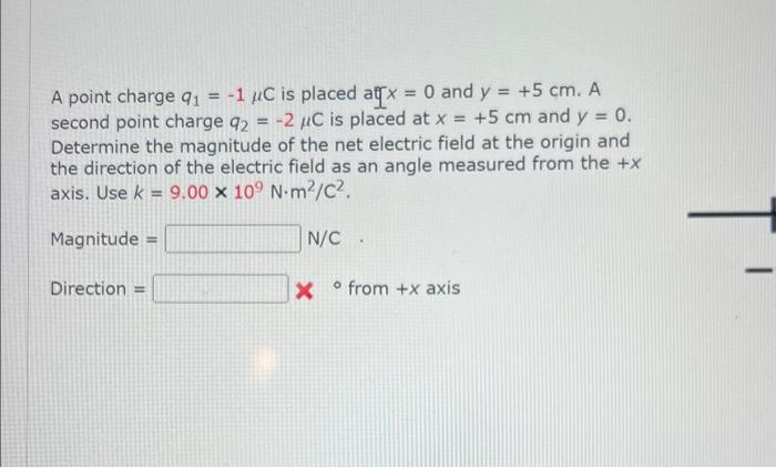 Solved A point charge q1=−1μC is placed af x=0 and y=+5 cm. | Chegg.com