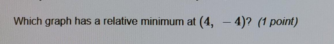 Solved Which graph has a relative minimum at (4, - 4)? (1 | Chegg.com