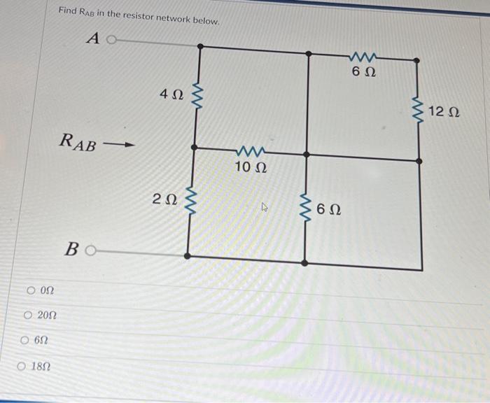 Solved Find RAB in the resistor network below. 0Ω 20Ω 6Ω | Chegg.com