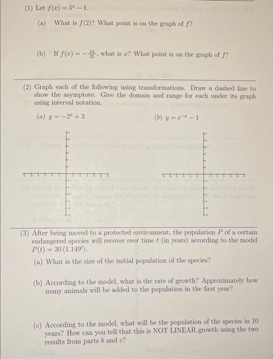 Solved (1) Let f(x) = 5* - 1. (a) What is f(2)? What point | Chegg.com