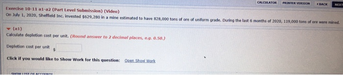 Solved Exercise 10-11 al-a2 (Part Level Submission) (Video) | Chegg.com