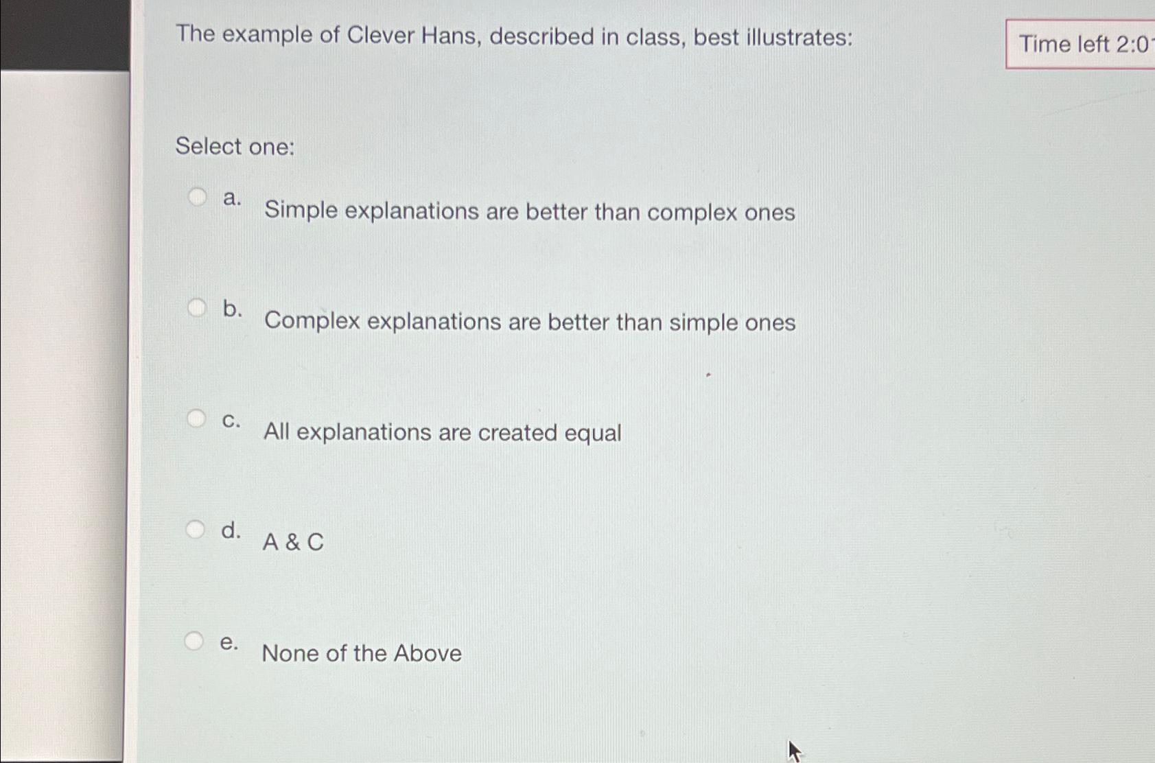 Solved The example of Clever Hans, described in class, best | Chegg.com