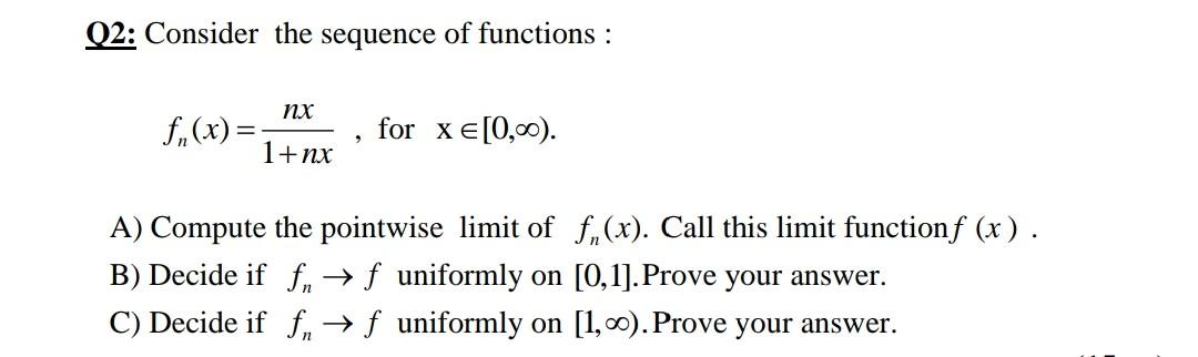 Solved 02 Consider The Sequence Of Functions пх Fy X
