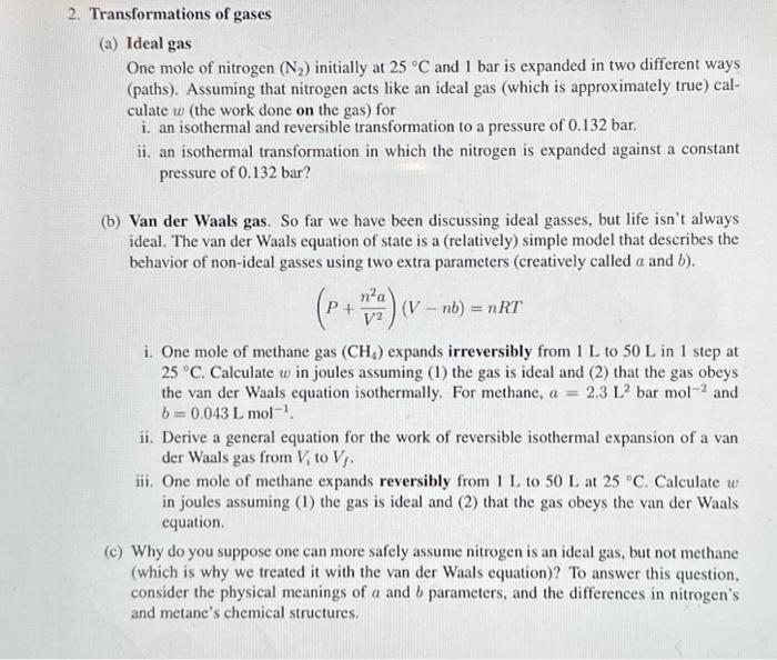 Solved Transformations of gases (a) Ideal gas One mole of | Chegg.com