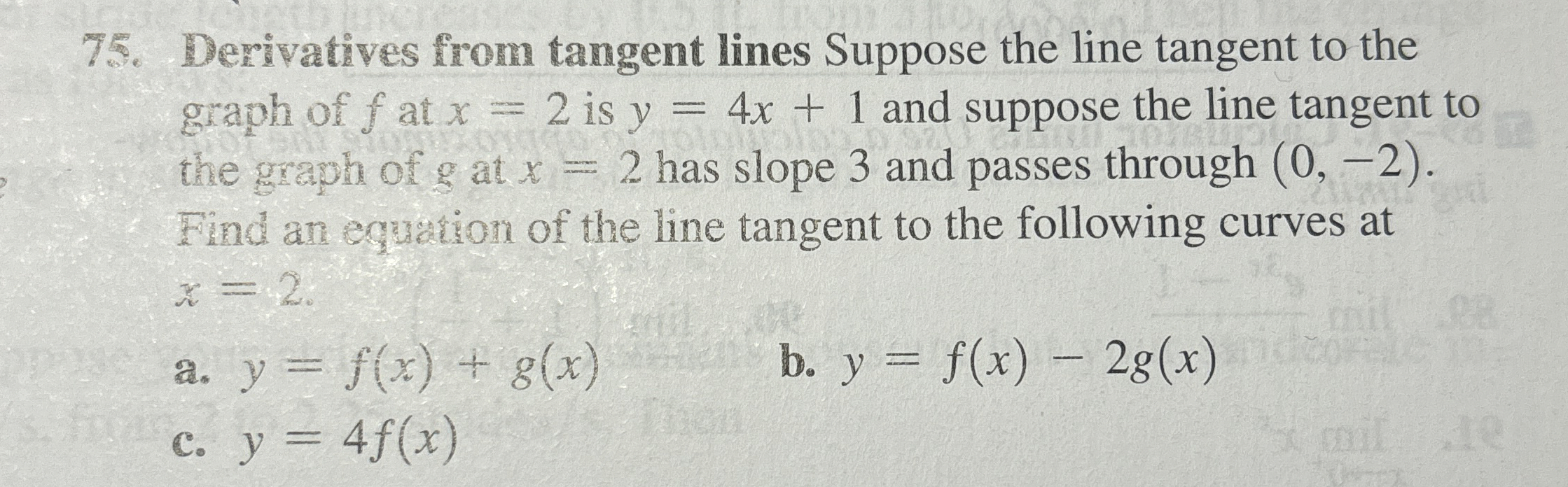 Solved Derivatives from tangent lines Suppose the line | Chegg.com