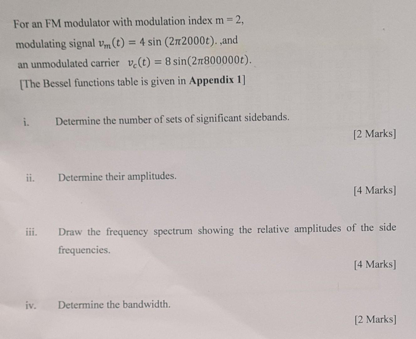 Solved For an FM modulator with modulation index m=2, | Chegg.com