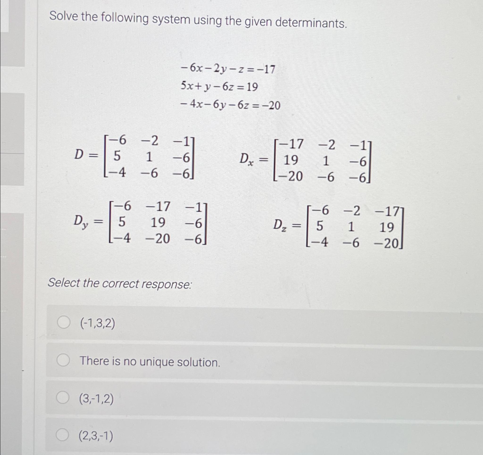 Solved Solve the following system using the given | Chegg.com