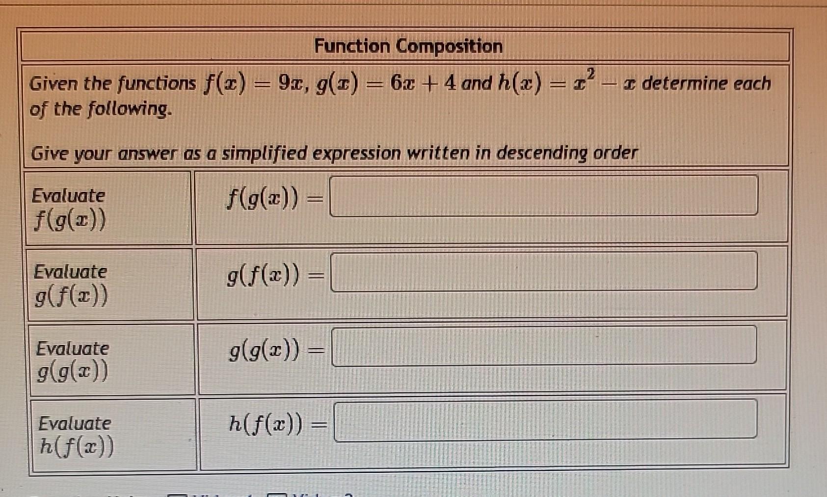 Function Composition Given the functions f(x) = 9x, | Chegg.com