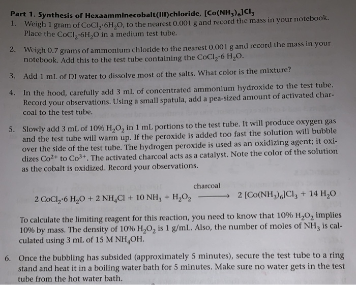 Solved info: 0.161g [Co(NH3)6]Cl3what is the limiting | Chegg.com