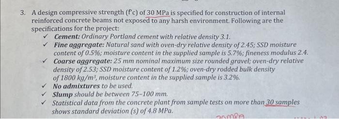 3. A design compressive strength (f′c ) of 30MPa is | Chegg.com