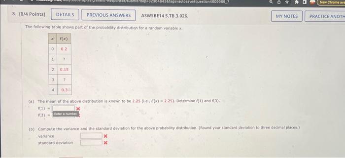 Solved The following table shews part of the probability | Chegg.com