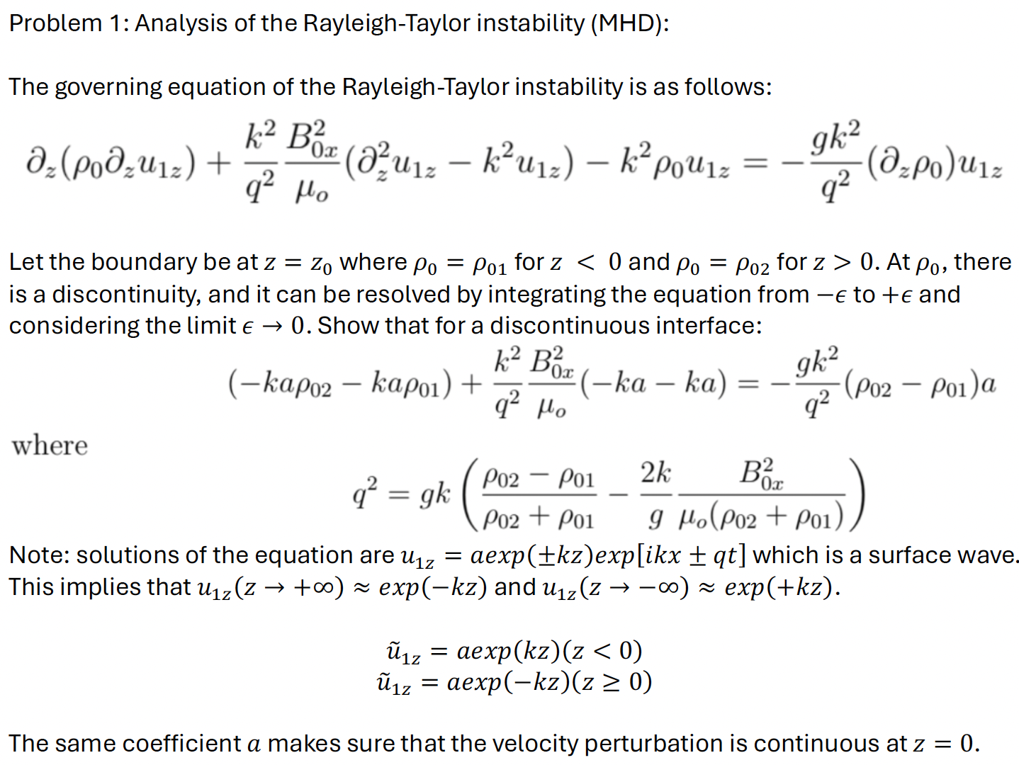 Solved Problem 1: Analysis of the Rayleigh-Taylor | Chegg.com